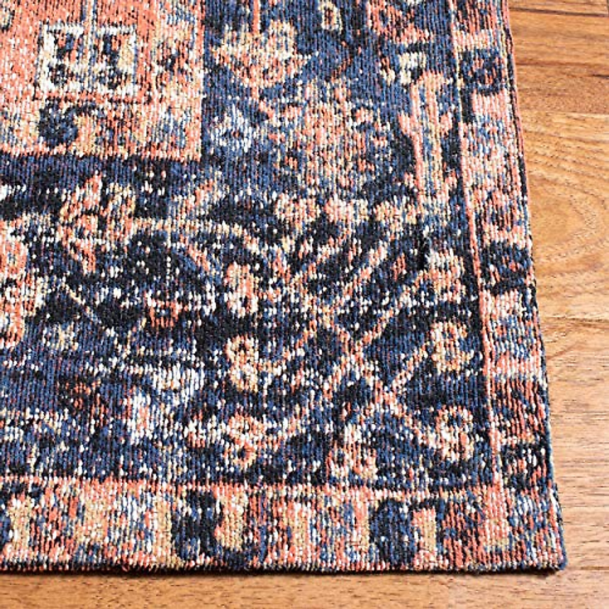 SAFAVIEH Classic Vintage Collection Area Rug - 6' x 9', Rust & Navy, Oriental Distressed Cotton Design, Easy Care, Ideal for High Traffic Areas in Living Room, Bedroom (CLV305P)