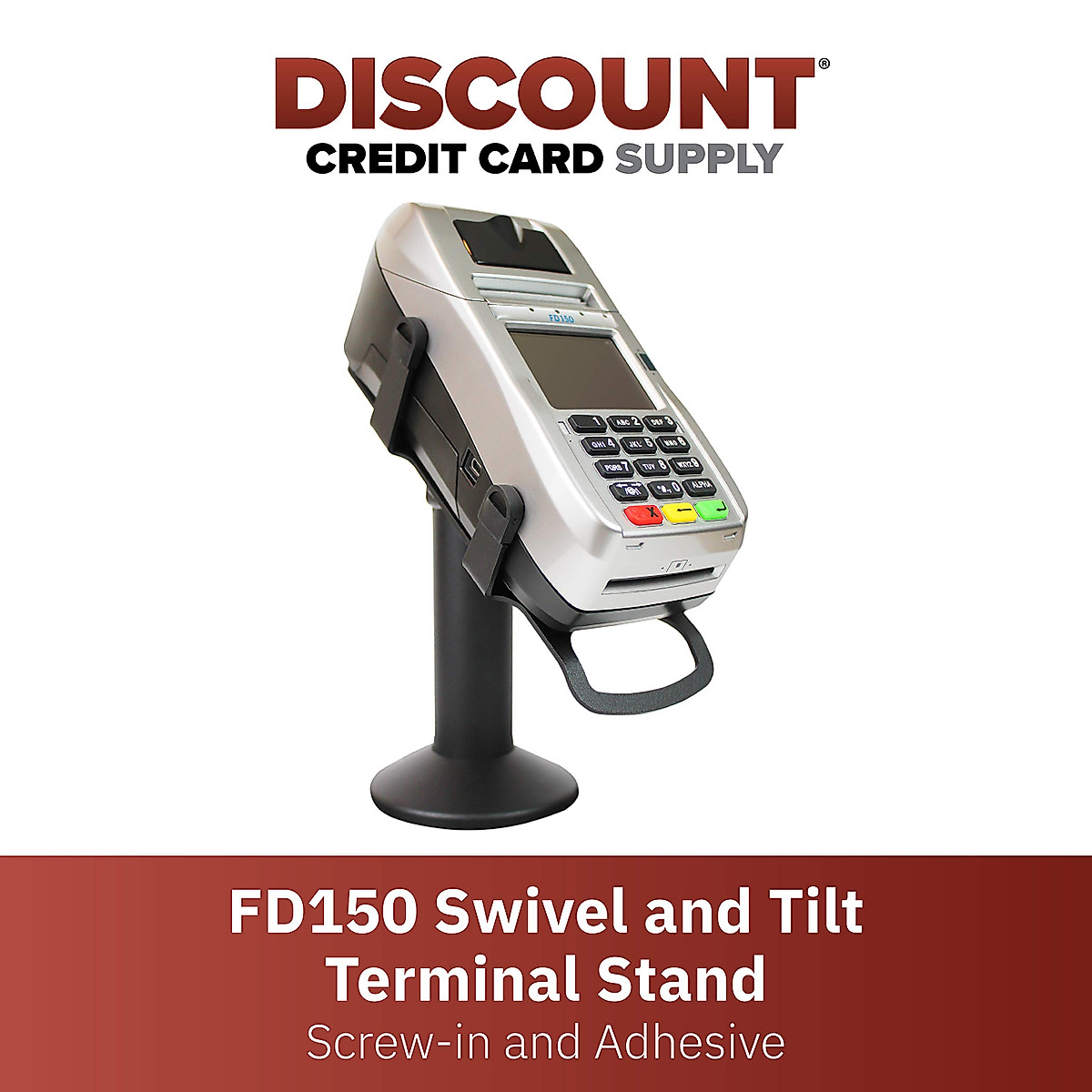 Discount Credit Card Supply DCCStands Swivel and Tilt First Data FD130 / FD150 POS Terminal Stand, Screw-in and Adhesive - Black