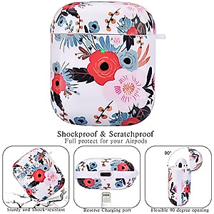 OLEBAND Airpods Case with Cute Skin and Keychain,Hard and Shockproof Airpods Cover for Women and Girls,Accessory Sets for Air pod 2 and 1,Colorful Flower