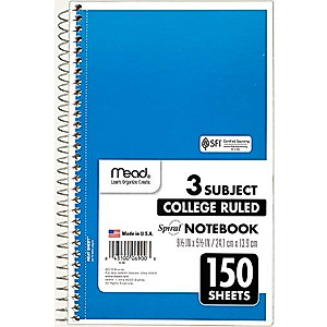 Mead 3-Subject Wirebound College Ruled Notebook, 9.5" x 5.5", Pack Of 10 (06900)