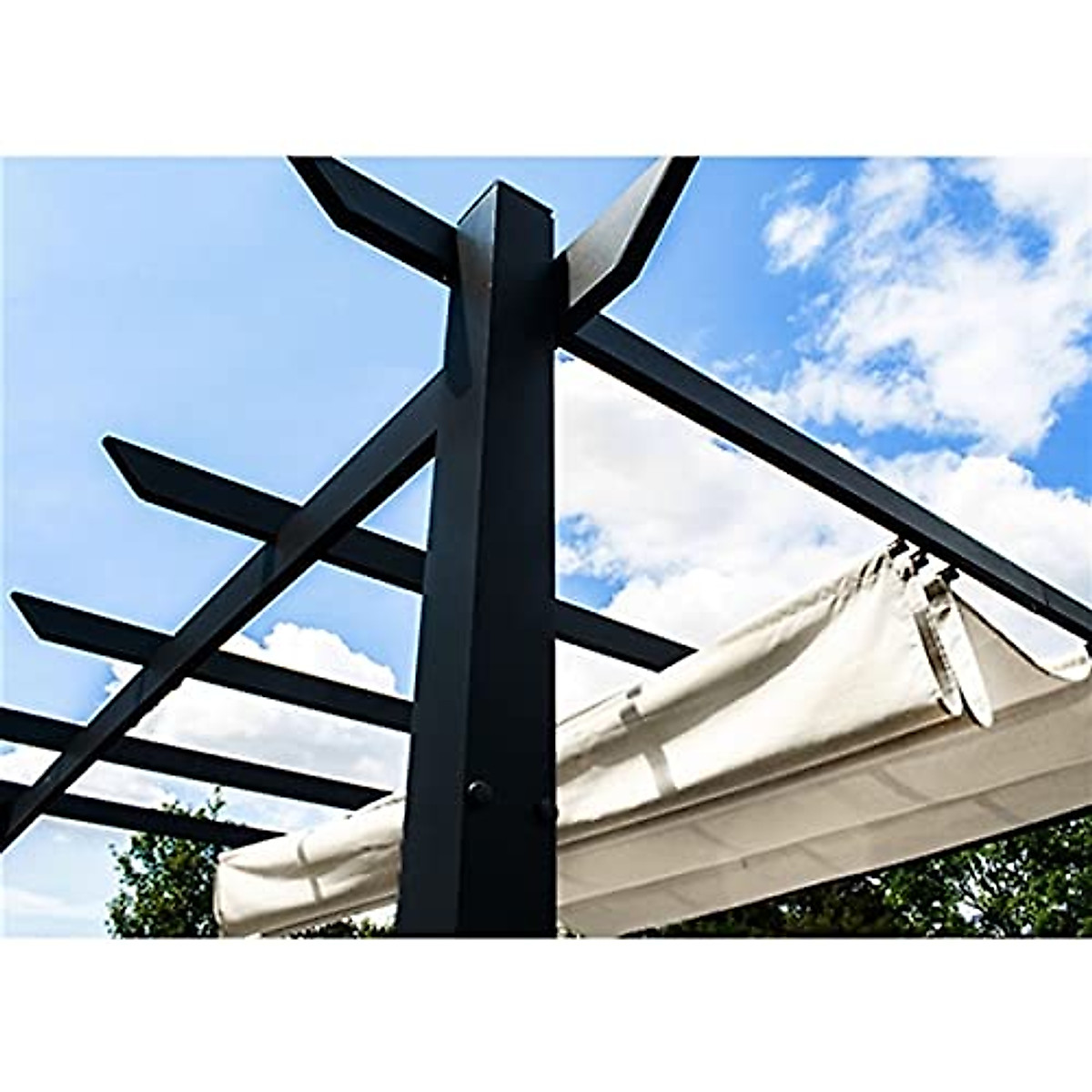 ALEKO Aluminum Retractable Patio Pergola | Outdoor Canopy Grape Trellis Pergola | Canopy Pool Garden Gazebo | 9 x 9 Ft | Cream White | PERGBURG10X13