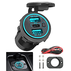 ESEWALAS 12V USB Power Outlet with Switch, 56W USB-C Charger, Waterproof, Compatible with Smartphones and Tablets