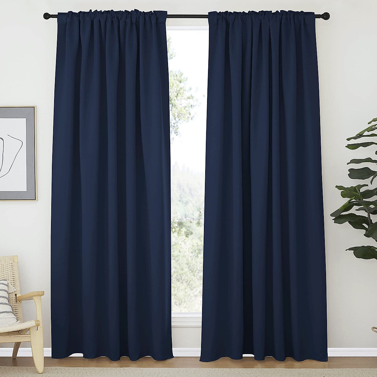 NICETOWN Vertical Blinds Window Curtain Panels - (Navy Color) 70 by 84 inches, Set of 2 Panels, Energy Saving Blackout Curtains for Hall Room