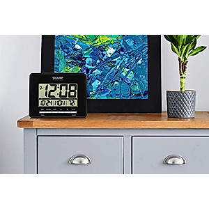 Sharp Atomic Desktop Clock – Auto Set Digital Alarm Clock - Atomic Accuracy - Easy to Read Screen with Time/Date/Temperature Display- Perfect for Nightstand or Desk