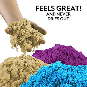 National Geographic 6 Lb. Moon Sand Combo Pack - 2 Lbs. Each of Blue, Purple and Natural Play Sand with Castle Molds - A Fun No Mess Sensory Activity, Kids Fake Sand Play Set (Amazon Exclusive)