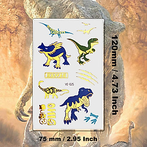 Ooopsiun Glitter Dinosaur Temporary Tattoos for Kids - 70 Gold Glitter Styles, Dinosaur Birthday Party Decorations Supplies Favors for Boys Kids