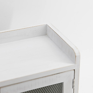 COLLECTIVE HOME - Storage Cabinet, Mini Countertop Cabinet, Wood Organizer for Kitchen Living Room Bedroom Bathroom Office with Magnetic Door, 14.5 x 6.5 x 10 (White, Wire Netting)