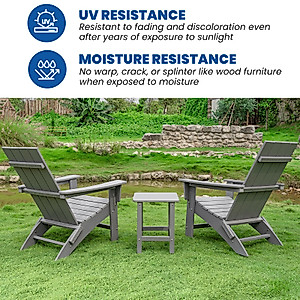 Folding Adirondack Chair Set of 2 with Table Weather Resistant Foldable Fire Pit Chairs HDPE Outdoor Adirondack Chair for Patio Front Porch Pool Garden Deck Fire Pit Outside, Light Grey