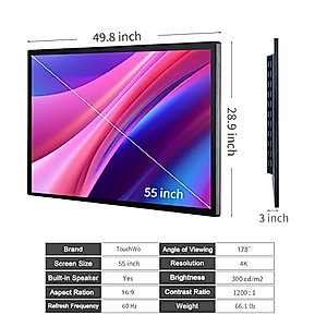 TouchWo 55 inch Interactive Touchscreen Monitor, Smart Board with 4K Display, Win-10 Electronic Whiteboard Touch Screen PC for Office and Classroom, Core i3 RAM 4G & ROM 128G