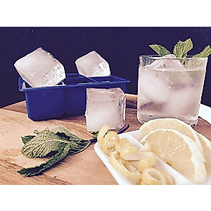 Silicone Ice Cube Tray (Set of 4) by M.Gastro Kitchens, Enough to Make 24 Extra Large Ice Cubes at One Time, Space Saving, 6 Cavity Design (Midnight Blue)
