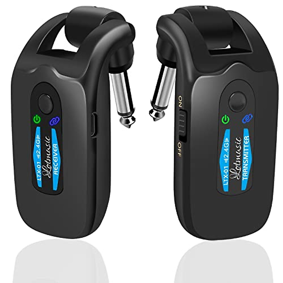LOTMUSIC 2.4GHZ Wireless Guitar System, Rechargeable Digital Wireless Guitar Transmitter Receiver with 4 Channels and Over 10 Hours Long Battery Endurance for Electric Guitar Bass