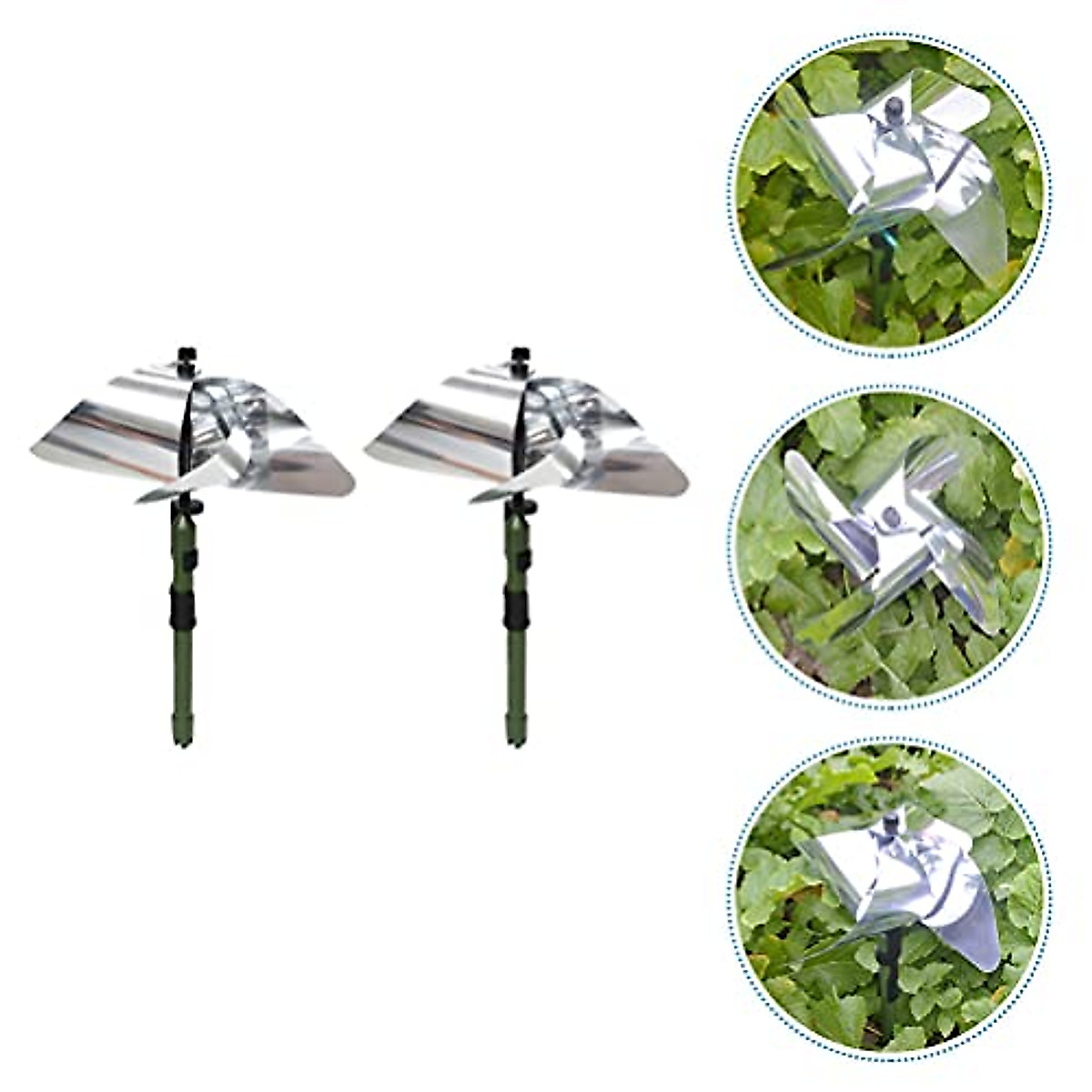generic 2pcs Reflective Pinwheels with Stakes Bird Blinder Deterrent Windmill Scare Birds Device Away Sparkly Pin Wheel for Garden Outdoor Yard Decoration