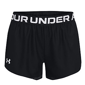 Under Armour Girls' Play Up Solid Workout Gym Shorts (Black/White, X-Small)
