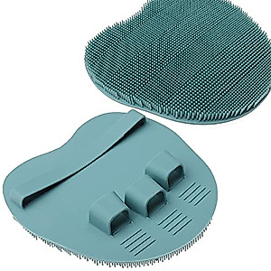 2 Pack Soft Silicone Shower Brush, Body & Face & Short Hair Wash, Bath Exfoliating Skin Massage Scrubber, Dry Skin Brushing Glove Loofah, Fit for Sensitive and All Kinds of Skin (PeonyPink+Green)