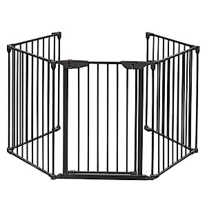 Bonnlo 120 Inches Wide Configurable Baby Gate Fireplace Safety Fence/Guard Adjustable 5-Panel Metal Play Yard for Toddler/Pet/Dog Christmas Tree Fence, Includes 4 Pack of Wall Mounts, Black