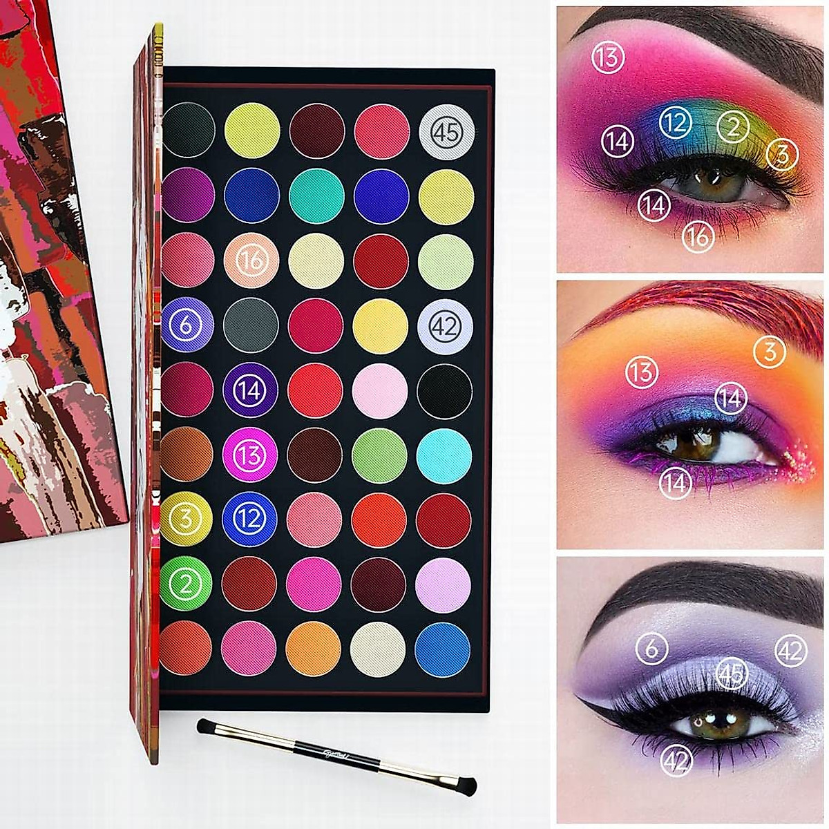EYESEEK Colorful Eyeshadow Makeup Palette Sets + Brush, Bright 45 Shades Blendable , Matte High Pigmented Pallets, ing Waterproof Shadow Plattet Gift Sets for Halloween Makeup - All Matte Rainbow Color