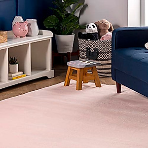 nuLOOM Faux Rabbit Soft Solid Shag Area Rug, 5' x 7' 6", Pink