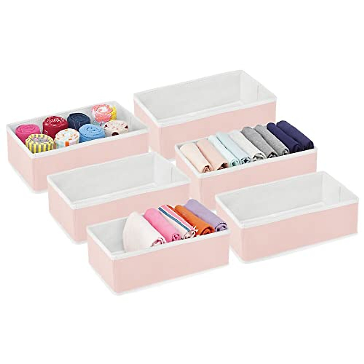 mDesign Soft Fabric Dresser Drawer and Closet Storage Organizer Bin for Bedroom - Holds Lingerie, Bras, Socks, Leggings, Clothes, Purses, Scarves, Jane Collection - 6 Pack - Pink/White