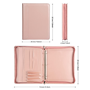 Free Engraved Name, Personalized Portfolio Binder for Women, PU Leather 3 Ring Binder Padfolio Organizer, Business Resume Zippered Portfolio with A4 Writing Pad, Corporate Gift, Customized, Pink