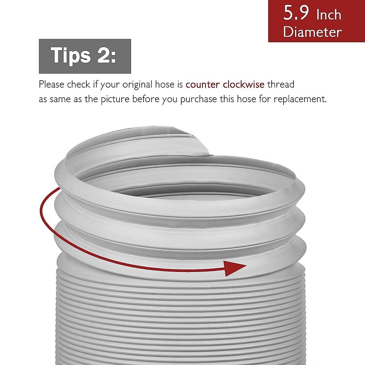 TURBRO 5.9 Inch Portable Air Conditioner Universal Exhaust Hose Anti-Clockwise Thread with Window Vent Kit