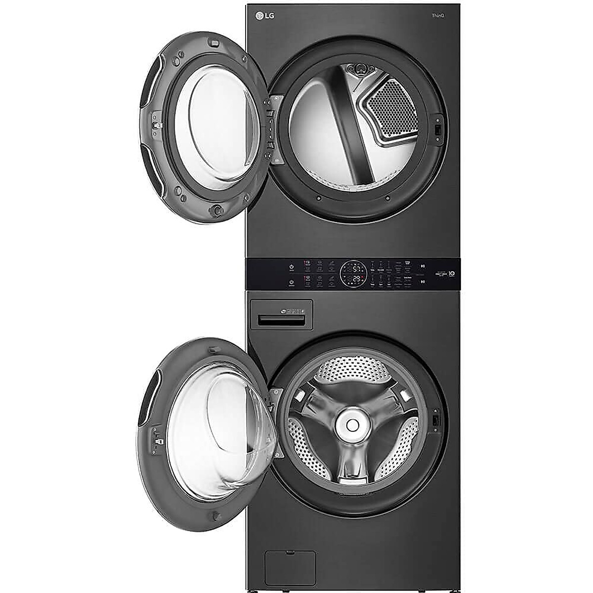 LGE WKEX200H Single Unit Washtower With Center Control 4.5 Cu.Ft. Front Load Washer & 7.4 Cu.Ft. Electric Dryer (Black Steel)