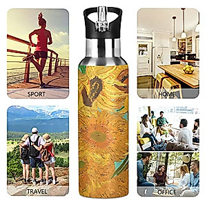 ALAZA Van Gogh Sunflower Water Bottle with Straw Lid Vacuum Insulated Stainless Steel Thermo Flask Water Bottle 20oz 11