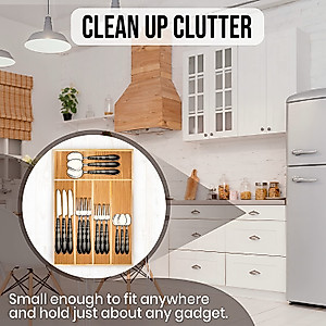 Chef Essential Bamboo Utility Drawer Organizer, Kitchen Silverware tray, 5-Compartment, Your Drawer Will Look Super Neat with This Bamboo Divider, Perfect Size 14.5 L x 10.25 W.