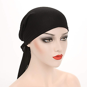 Fxhixiy Womens Turban Chemo Hat Head Scarves Slip-On Pre-Tied Headwear Bandana Sleep Hair Cover (Black)