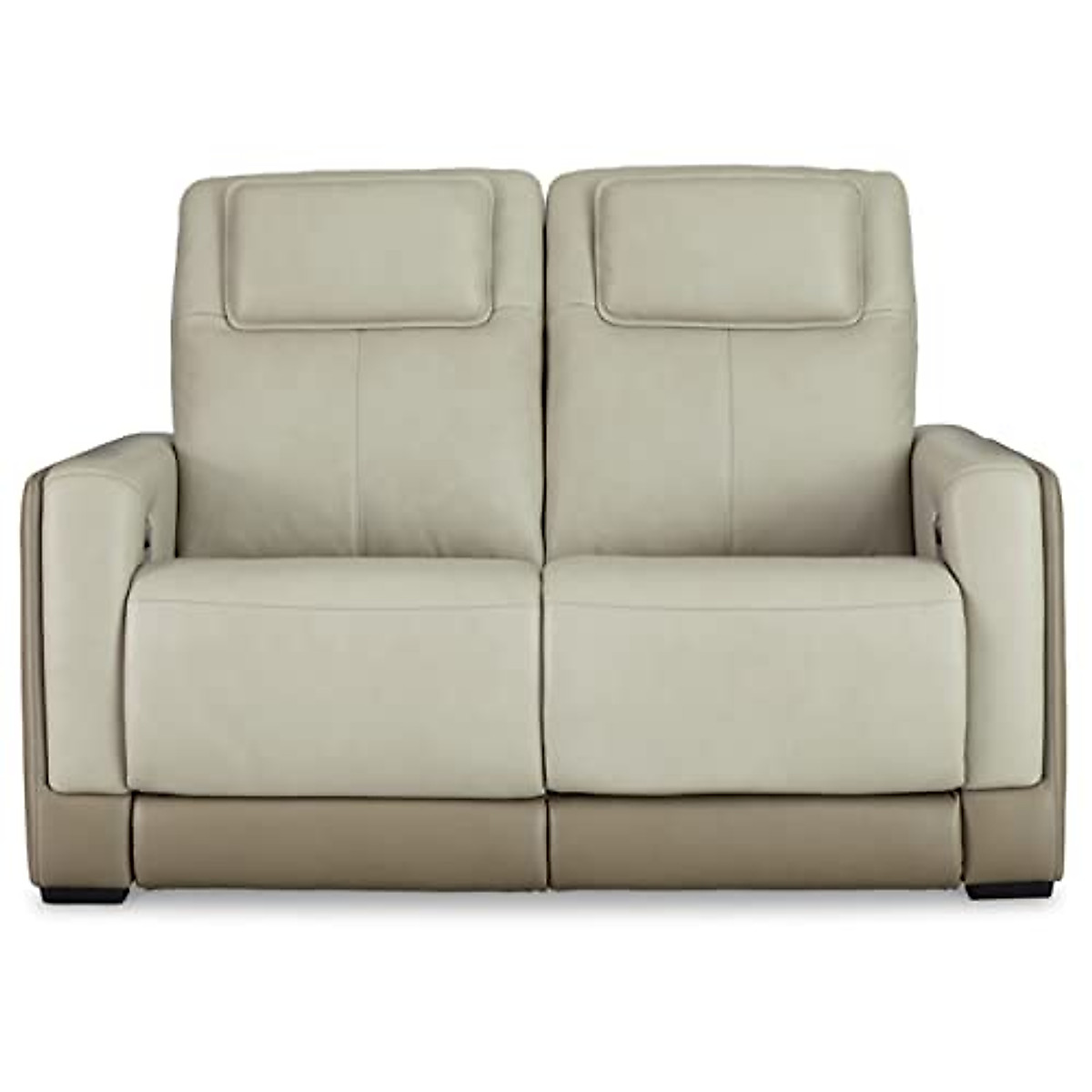 Signature Design by Ashley Battleville Contemporary Leather Power Reclining Loveseat with Adjustable Headrest, Light Gray