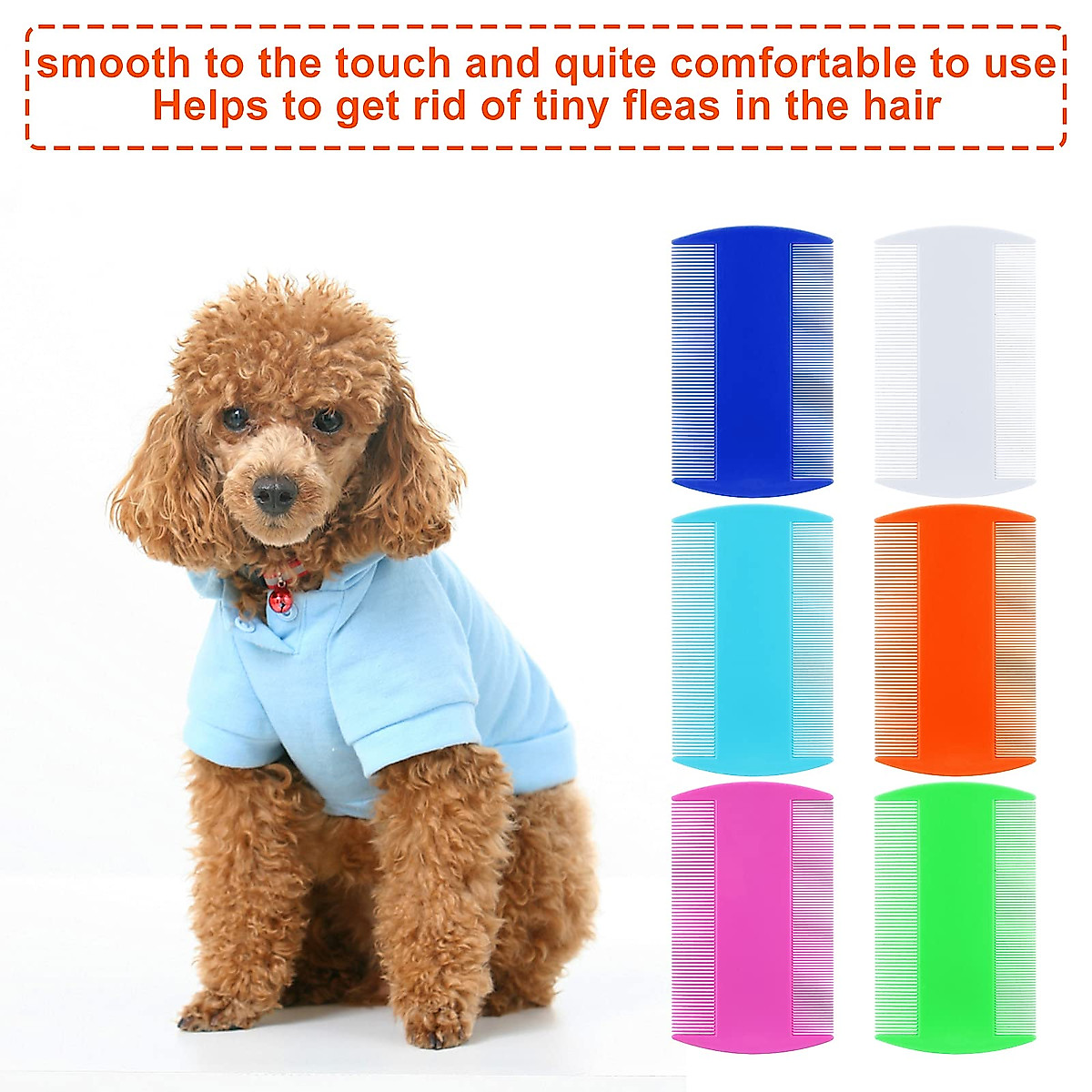 Molain, 12 Pieces Flea Lice Combs Cat Dog Grooming Comb, Double Side, Plastic, for Pet Owners, Unisex, All Hair Types, White, Green, Light Blue, Dark Blue, Orange, Pink