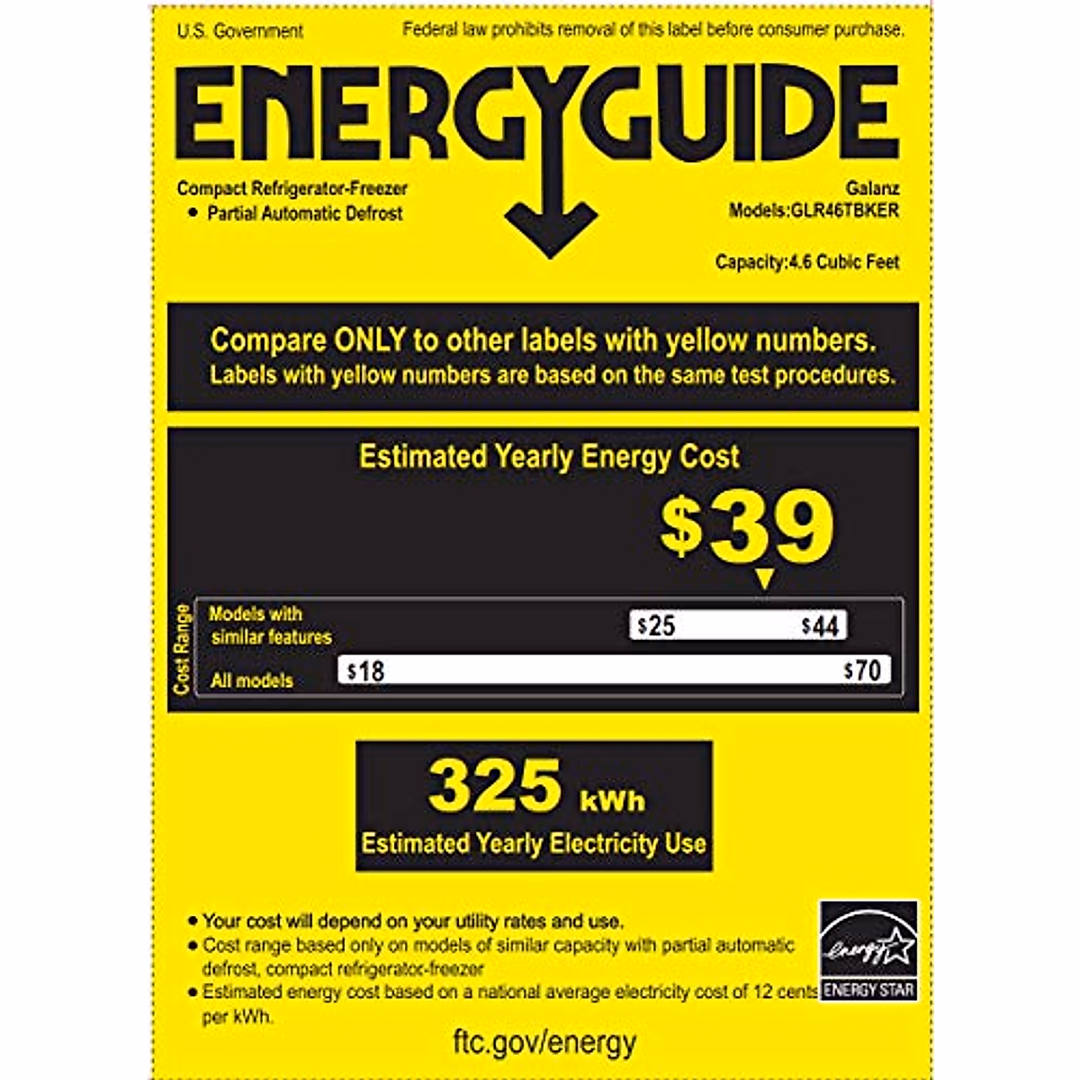 Galanz GLR46TBKER Retro Compact Refrigerator with Freezer Mini Fridge with Dual Door, Adjustable Mechanical Thermostat, 4.6 Cu Ft, Black