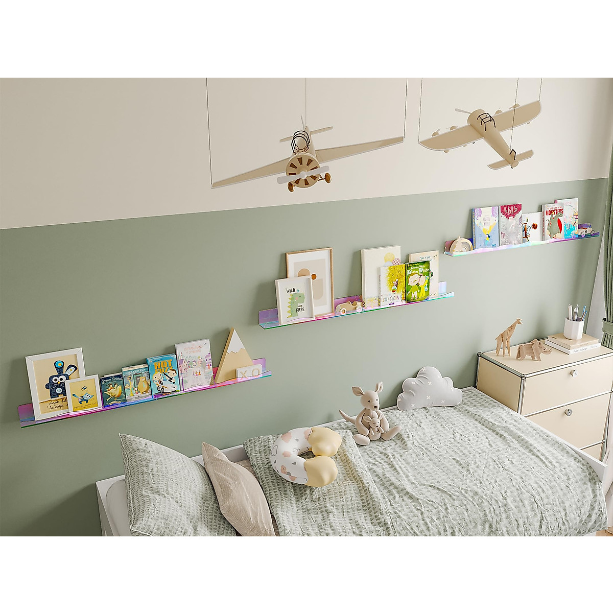 Fixwal 15 Inch Nail Polish Rack Wall Mounted Shelf, 6 Pack Clear Rainbow Iridescent Clear Acrylic Floating Display Shelves, Wall Mounted Rack for Nail Techs, Kids Wall Shelves, Display for Wall