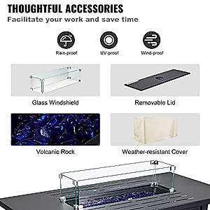 VEVOR Gas Fire Pit Table, 43 In 50000 BTU, Propane Outdoor Wicker Patio fire Pits with Carbon Steel Tabletop, Lava Rock, Glass Wind Guard, Cover, Add Warmth to Gathering on Garden Backyard, CSA Listed