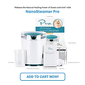 NanoSteamer PRO Professional 4-in-1 Nano Ionic Facial Steamer for Spas - 30 Min Steam Time - Humidifier - Unclogs Pores - Blackheads - Spa Quality - 5 Piece Stainless Steel Skin Kit Included