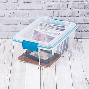 Sterilite 12 Qt Gasket Box, Stackable Storage Bin with Latching Lid and Tight Seal, Plastic Container to Organize Basement, Clear Base and Lid, 6-Pack