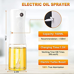 Secmote Electric Oil Sprayer for Cooking, Olive Oil Spray Bottle, Glass Oil Sprayer Mister, Real Fine Mist Oil Spritzer Dispenser, Kitchen Gadgets for Salad, Baking, Air Fryer, Roasting, Frying