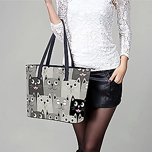 Womens Handbag Cats Pattern Leather Tote Bag Top Handle Satchel Bags For Lady
