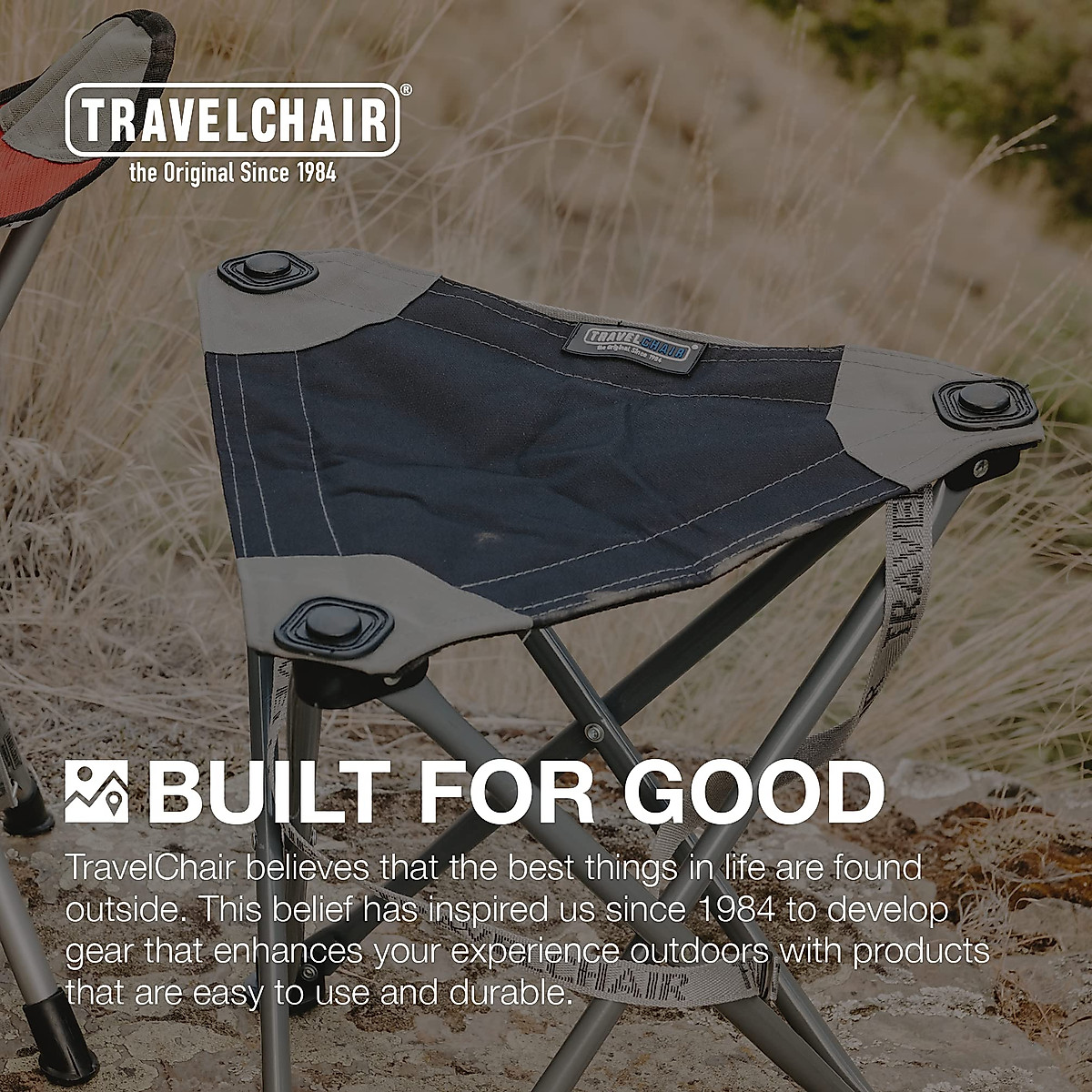 Travel Chair Big Slacker Stool, Portable Tripod Chair for Outdoor Adventures, Folding Travel Stool, Black