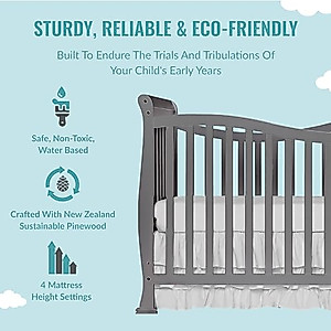 Dream On Me Violet 7-in-1 Convertible Life Style Crib in Steel Grey, Greenguard Gold Certified, 4 Mattress Height Settings, Made of Sustainable New Zealand Pinewood
