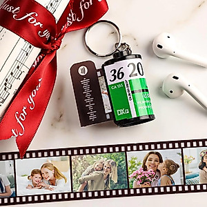 Personalized Spotify Photo Keychains Custom Camera Film Roll Song QR Code Keychain MultiPhoto Reel Album Retro Custom Gift Birthday Holiday for Lover Dad Mom Kids Boyfriend Girfriend (15 Photo)