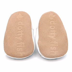 Dotty Fish Soft Leather Infant Toddler Sandals. White Flowers. 12-18 Months