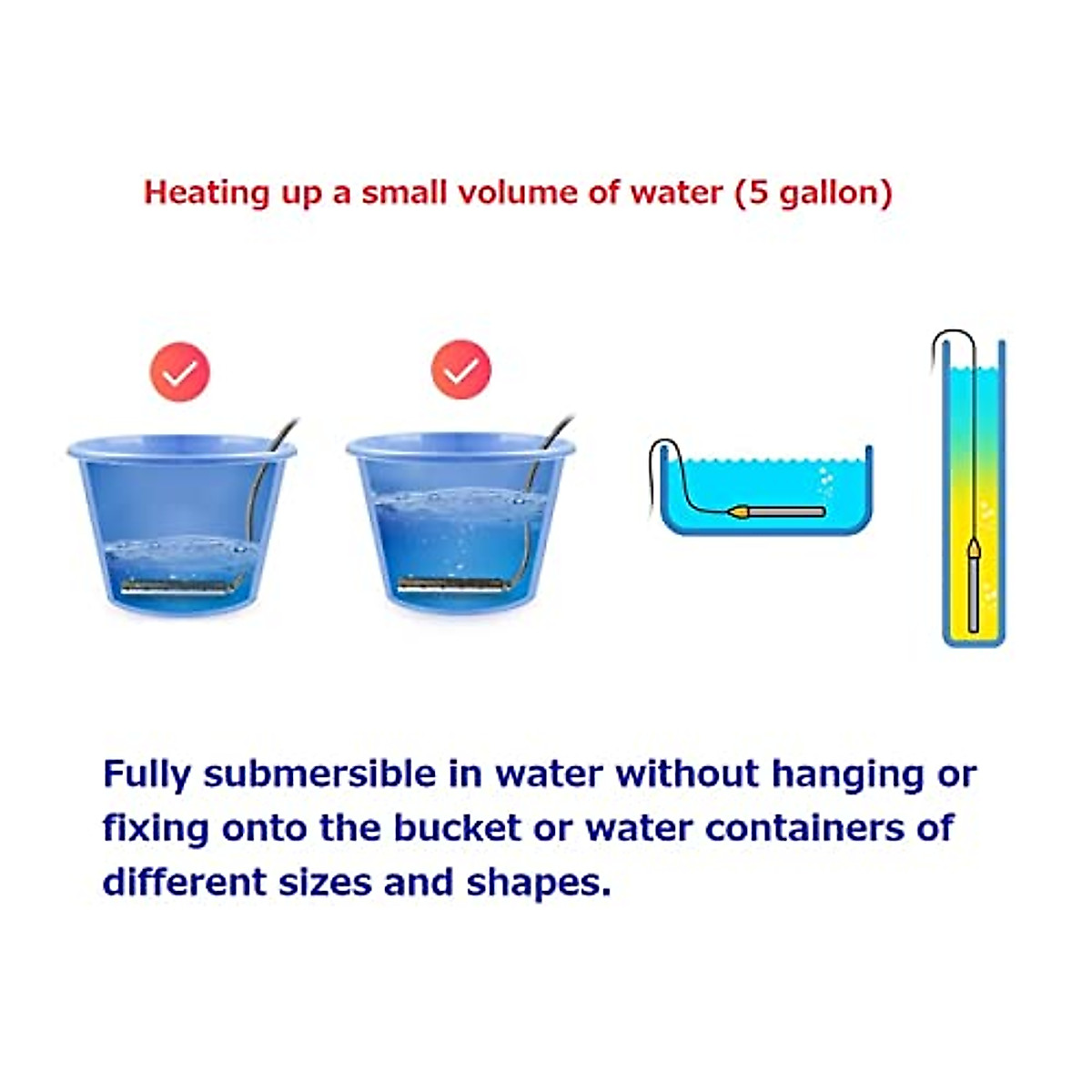 1000W Stainless Steel Fully Submersible Bucket Water Heater, 100% Waterproof, Heating a Small Volume of Water, Slim Design, Easy Carry Handle, Simple to use