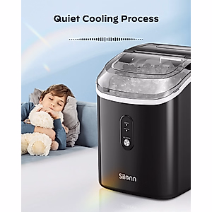 Nugget Countertop Sonic Ice Maker for Home Kitchen Office - Silonn Chewable Pellet Ice Machine with Self-Cleaning Function, 33lbs/24H, Black