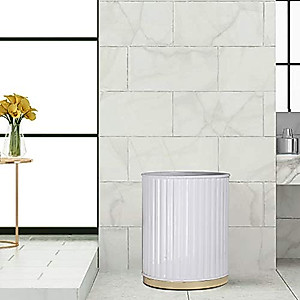 nu steel PAN8H Panache Collection Ceramic Wastebasket, Round Trash Can for Bathroom, Bedroom, Dorm, College, Office, 8" L x 10" H x 8" W, White Gold Finish