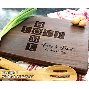 Housewarming Gifts, Personalized Cutting Board for New Home Owner, Couples, Friends, Parents, Unique Anniversary Presents for Mother's day, Thanksgiving, Christmas (3 Woods, 3 Sizes, 12 Design)