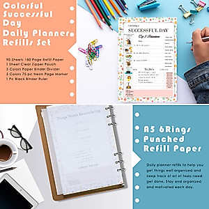 Rancco A5 Planner Inserts Daily Planner To Do List Refills, 90 Sheet 180 Page 6-Hole Successful Day Planner Refills w/Binder Divider, Pouch, Ruler, Index Tab for Filofax, Journal, Undated,5.7x8.3inch