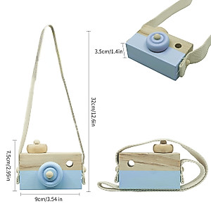 Baby Toy Wooden Mini Camera Toy, Baby Kids Cute Mini Sharpe Toy, Neck Hanging Photographed Props for Baby Toddlers Children Kids' Room Hanging Decor Gift (Blue)