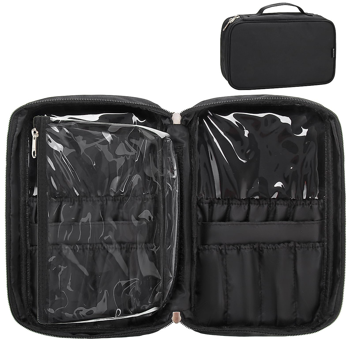 Makeup Brush Bag, Makeup Brush Organizer Cosmetic Bags Makeup Artist Case with Belt Strap Holder Multi functional Cosmetic Bag Makeup Handbag for Travel & Home Gift (Black)