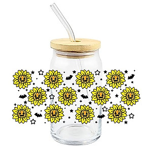 10 Sheets Halloween UV DTF Transfer Sticker 3D Cups Wraps Stickers for 16oz Libbey Glass Mug Waterproof Rub on Transfers Decal for Crafts