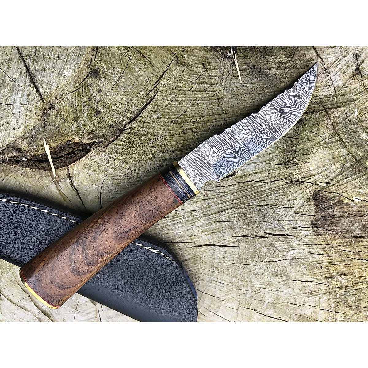 Perkin 7.5 Inches Damascus Steel Hunting Knife With Sheath SK900